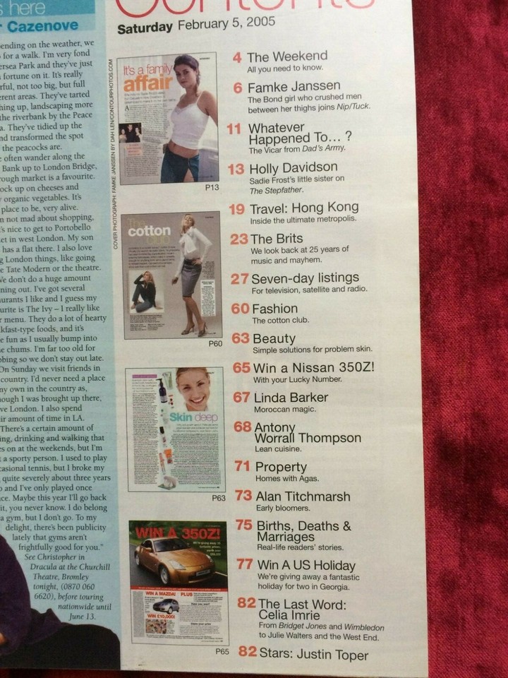 SATURDAY 5/02/2005 FAMKE JANSSEN Christopher Cazenove Holly Davidson ...