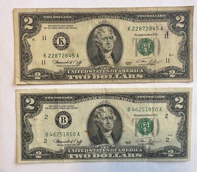 2 -1976 $2 Two Dollar Bill Fancy Cool Serial Number U S Currency Good ...