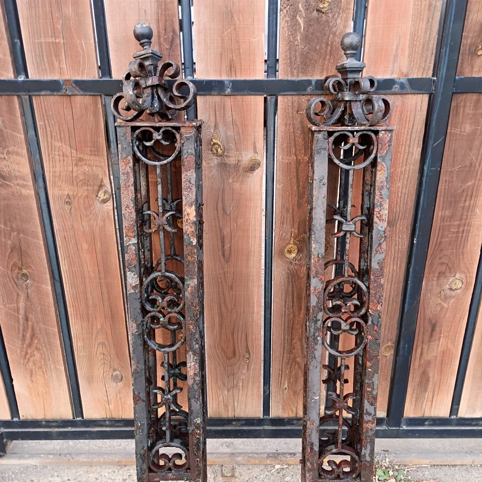 Pair 2 Antique Iron Fence Gate posts 45" x 6" Cast Wrought Garden ...