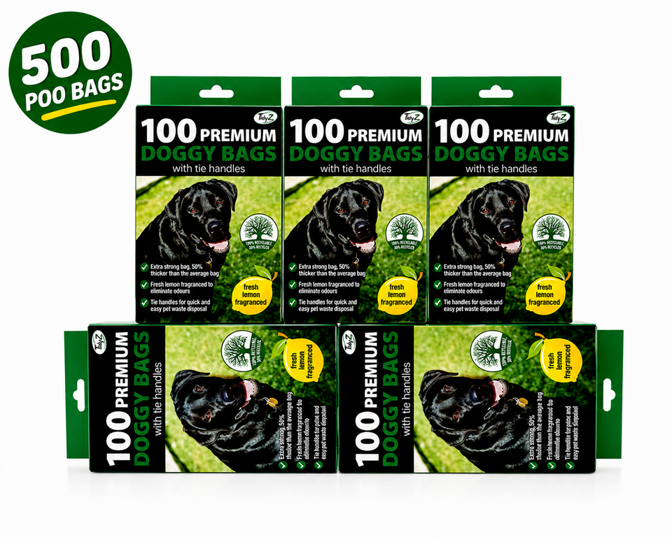 500 Dog Puppy Poo Bags Extra Strong Tie Handle Waste Bags Lemon Scented ...