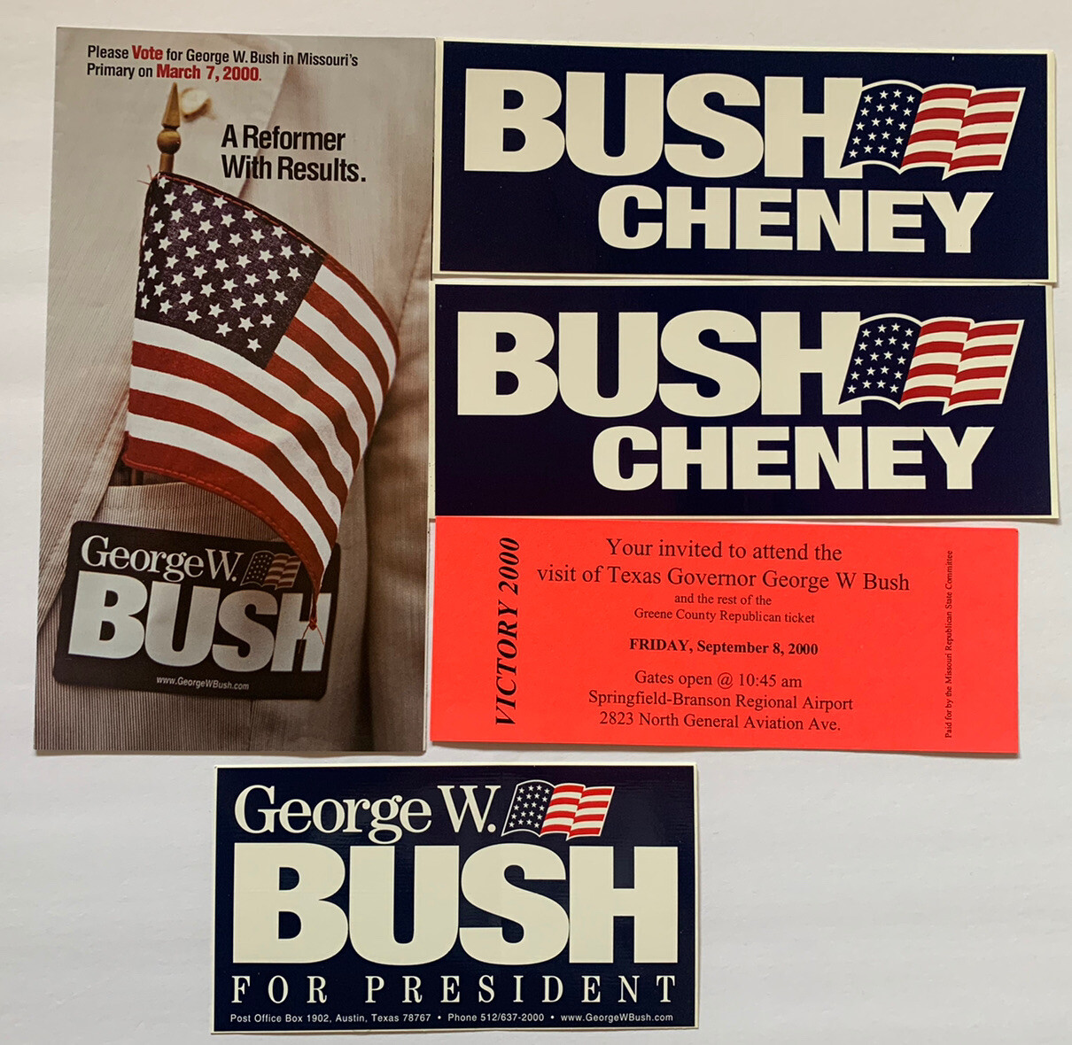 NEW BUSH CHENEY PREISDENT STICKERS TICKET AND BROCHURE LOT 2000 | eBay