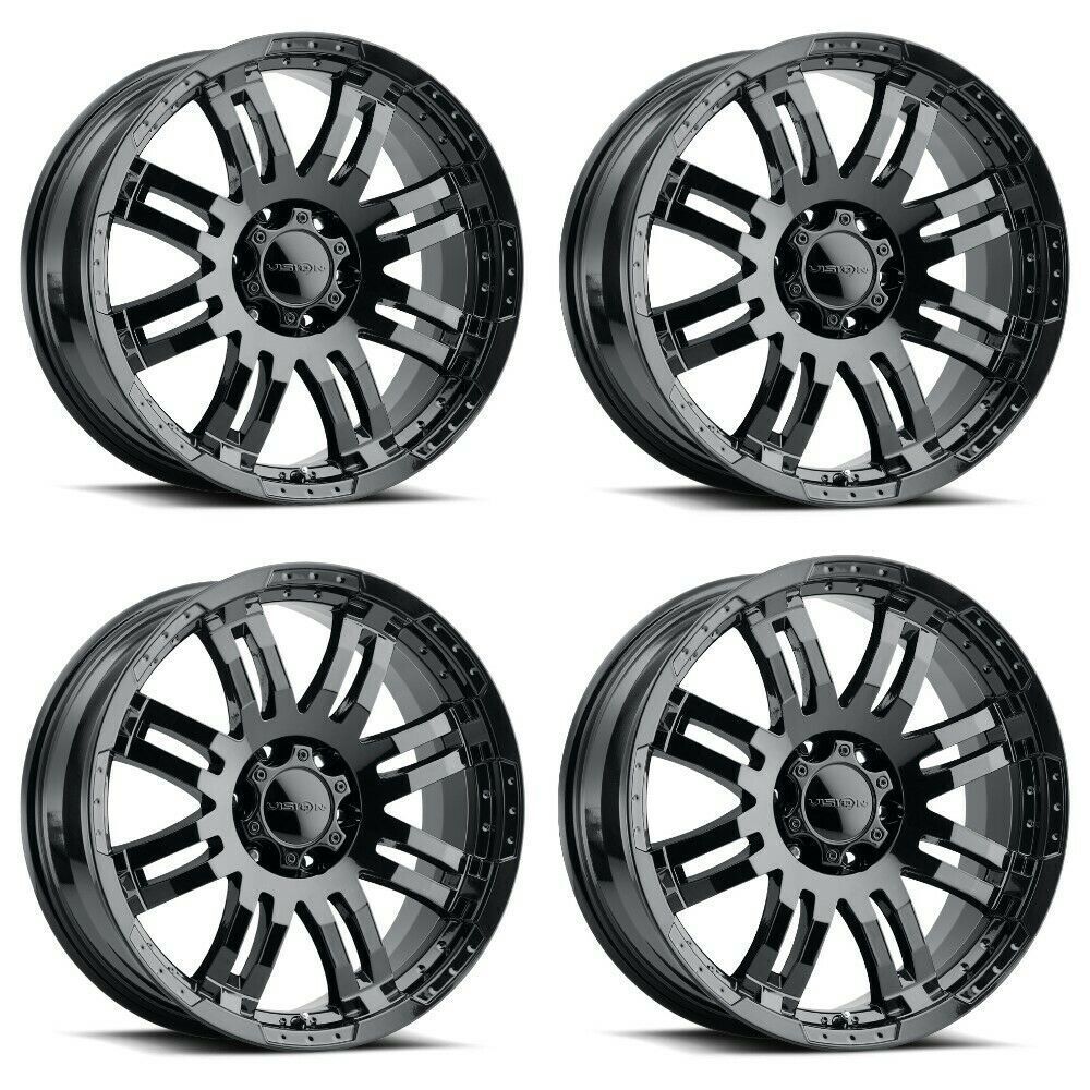 Set 4 16" Vision 375 Warrior Gloss Black Wheels 16x8 6x5.5 Truck 6 Lug ...