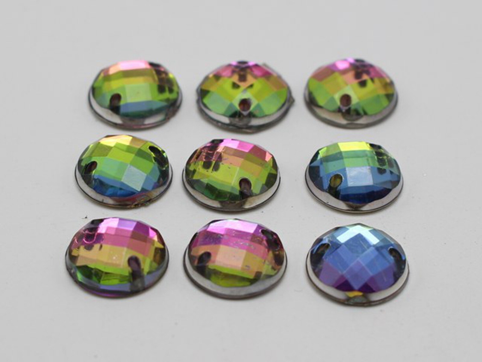 200 Rainbow AB Flatback Acrylic Faceted Round Sewing Rhinestone Button ...