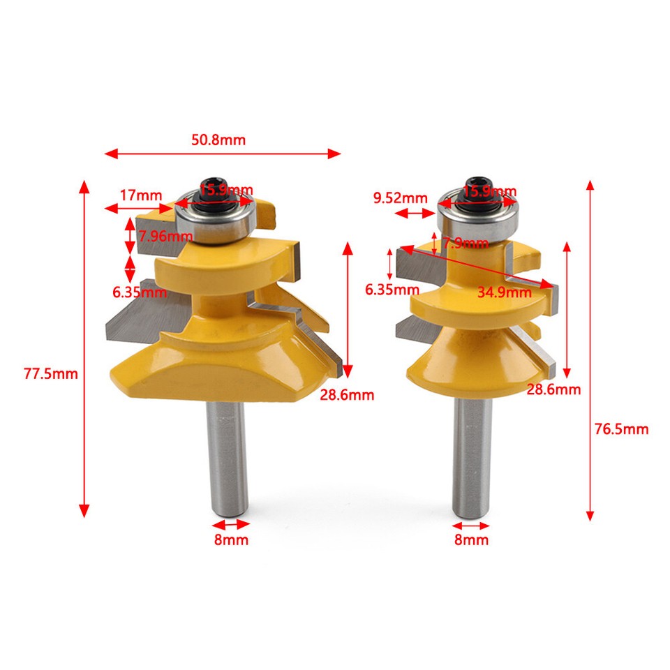 Tongue and Groove V-Notch 8MM Shank Router Bit Set Woodworking Milling ...