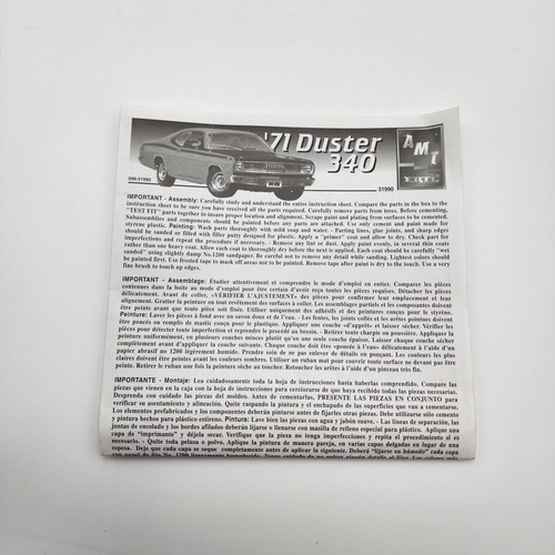 AMT/ERTL 1/25 1971 Plymouth Duster 340 31990 Parts Instruction Booklet ...