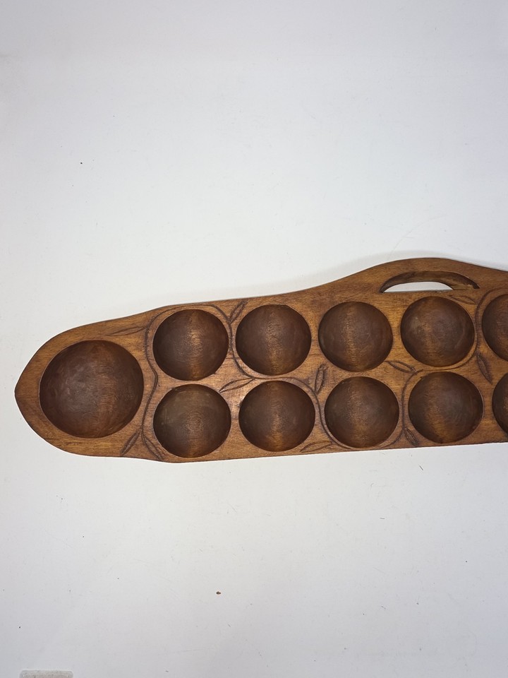 Vintage African Mancala Wooden Hand Carved Game Board 25.75" x 6" x 1.5 ...
