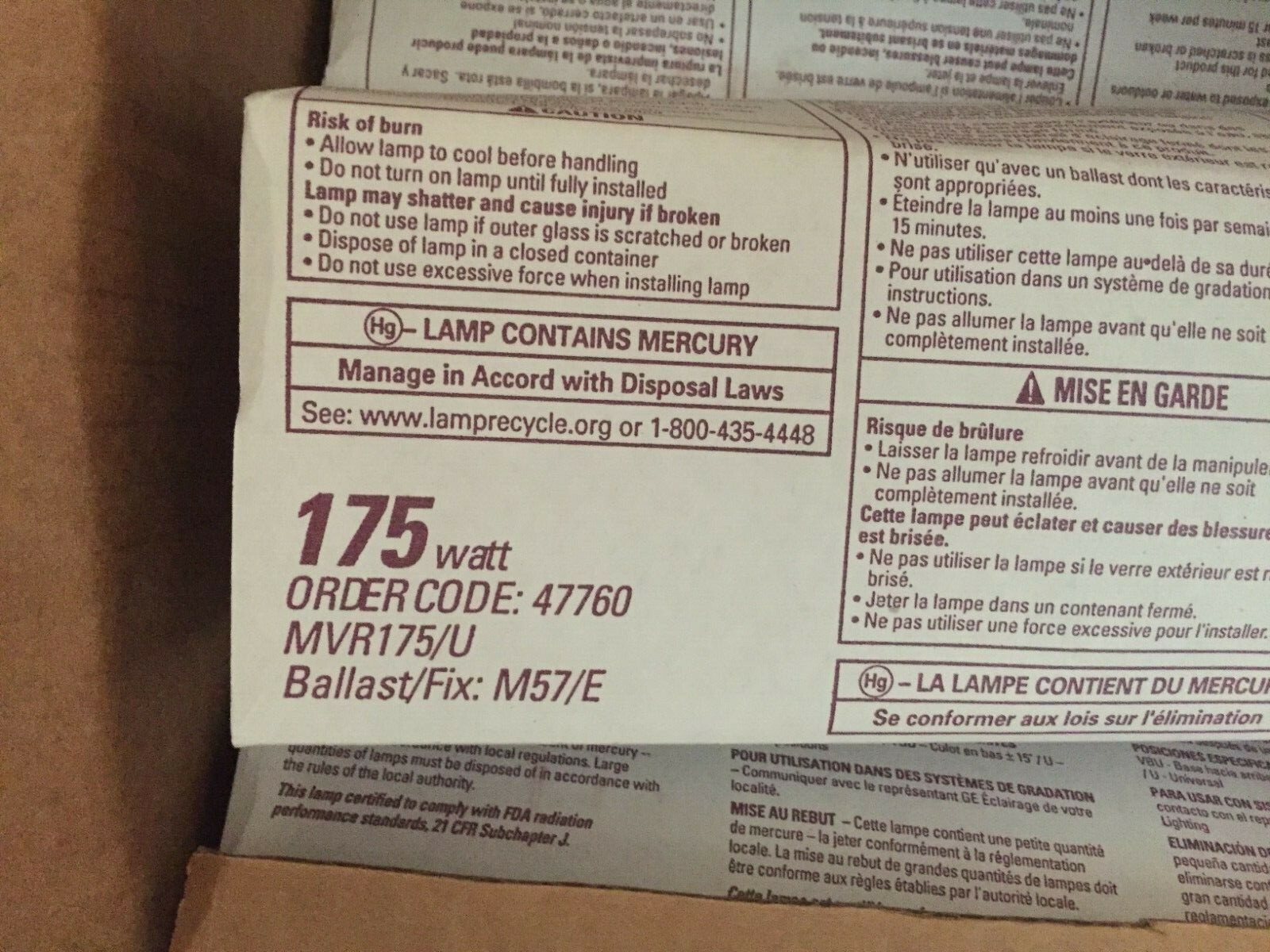 GE Multi Vapor Bulb MVR175/U 175W MH LAMP | eBay