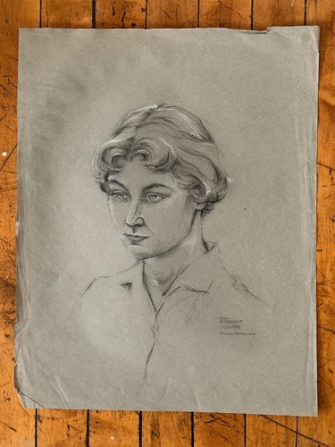 Pencil Charcoal Study Paper Portrait Woman Female Figure Drawing 1950s ...