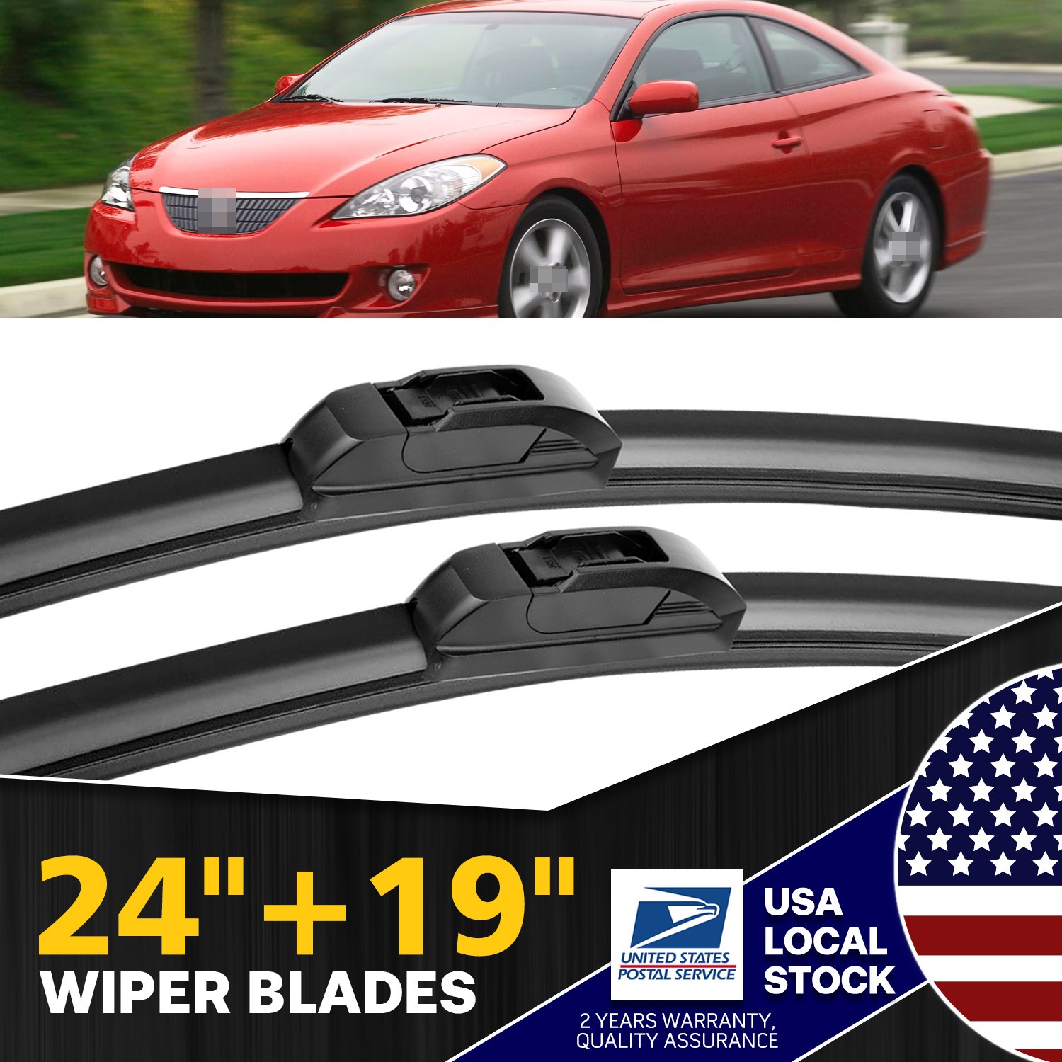 Pair Windshield Wiper Blades High Quality 24" & 19" Inch Bracketless ...