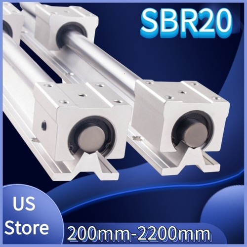 2x SBR20 Linear Silde Rail Guide Shaft 200mm~2200mm+4x SBR20UU Bearing ...