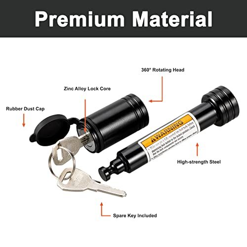 Black Hitch Pin Lock 5/8" Dia Trailer Hitch Looking Pin with Keys Keyed ...