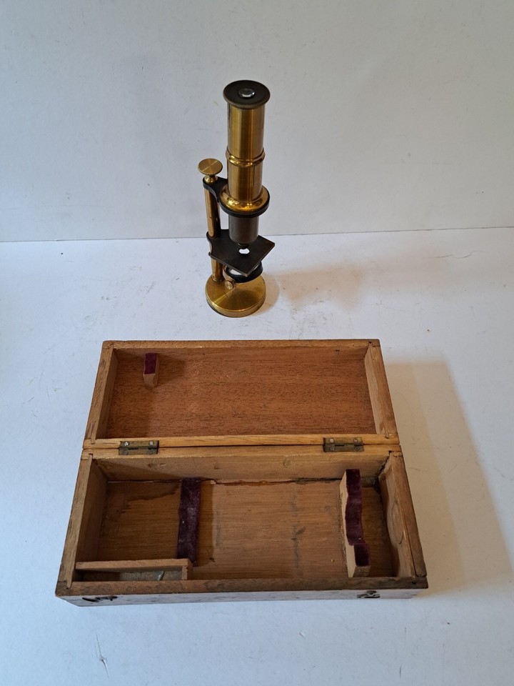 Antique microscope copper, school microscope original wooden box ...