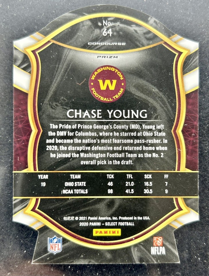 CHASE YOUNG Rookie RC 2020 Panini Select Concourse Purple Prizm Die-Cut ...