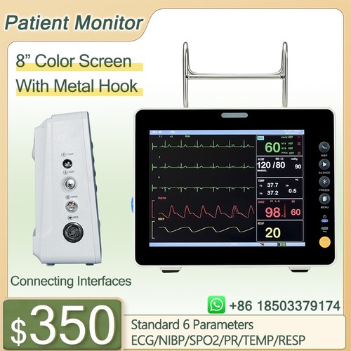 8" Screen Portable Vital Sign Monitor ECG NIBP SPO2 PR RESP TEMP ...