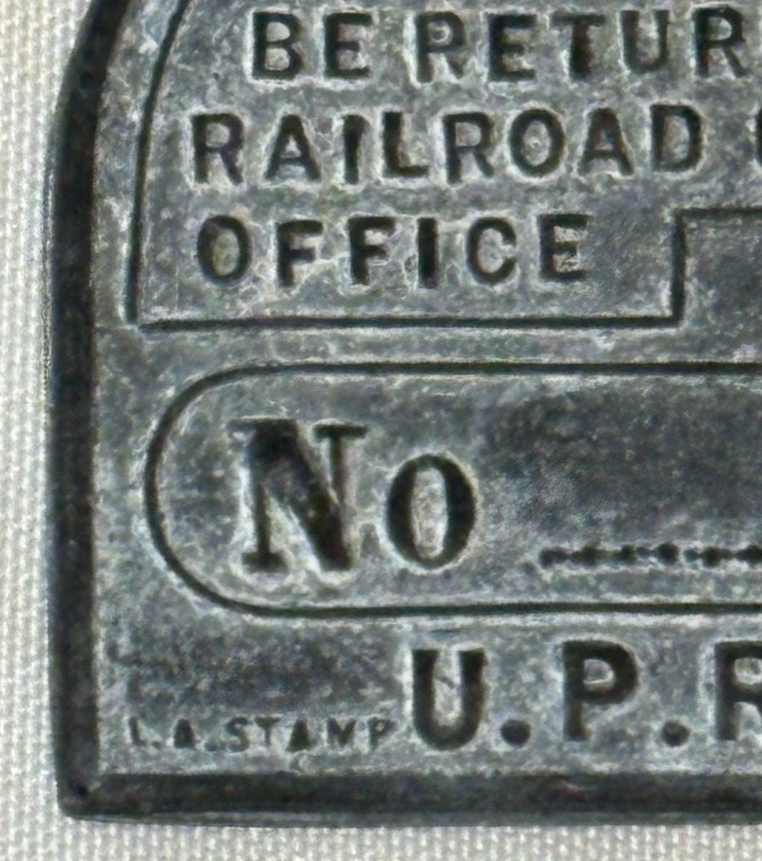 1879 Union Pacific Railroad Metal Property Tag - FIREARMS RETURNED RR ...