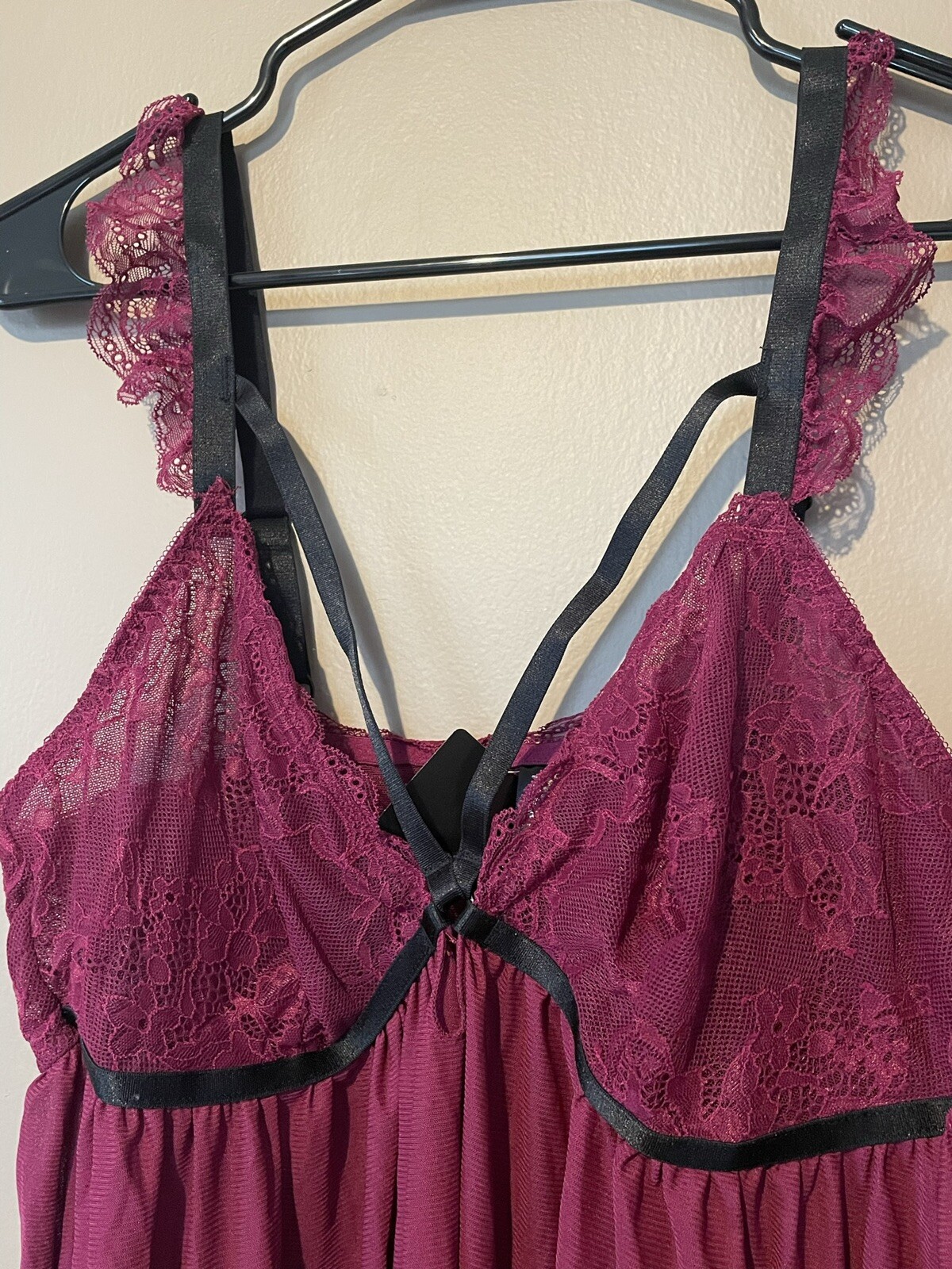 Torrid Size 1 Berry Pink Babydoll Lace Mesh Strappy Sheer Black Trim No ...