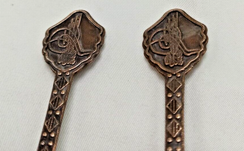 Vintage Pair of Turkish Mini Spoons Arabic TUGRAH Calligraphy for Sugar ...