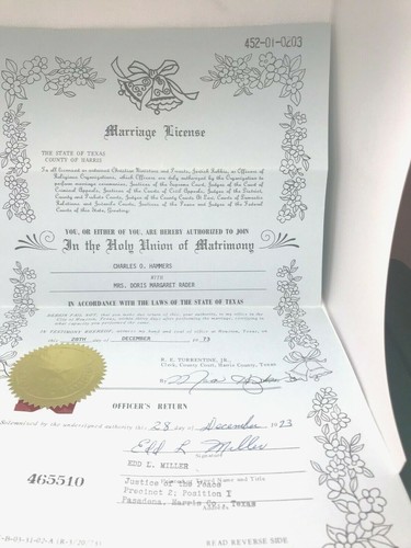 1973-Marriage License-Pasadena-Harris County-Texas-Houston-Matrimony ...