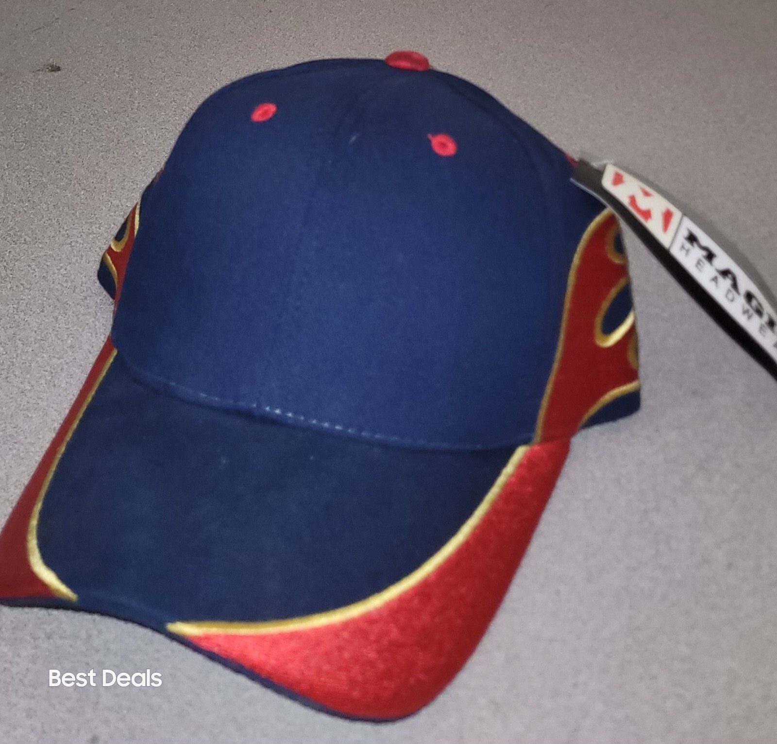 Magic Headwear #9010 Navy With Red Embroidered Flames Baseball Hat New ...