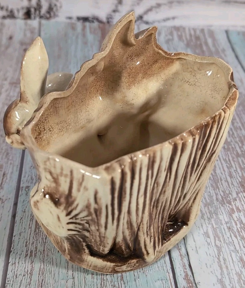 McCOY Pottery Bunny Rabbit Planter Vase 1951 Vintage Brown White ...