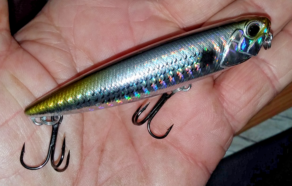 #W 2pcs Topwater Twitch Bait YELLOW/BLACK/MYLAR FLOATING 3.35" .40oz. Z ...