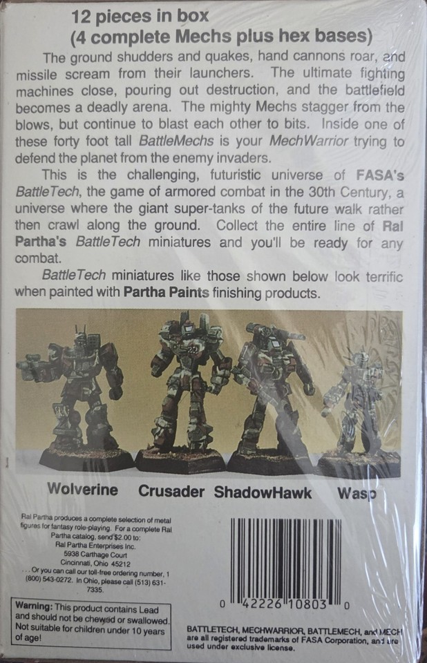 Battletech Ral Partha Medium Lance miniatures boxed set 10-803 ...