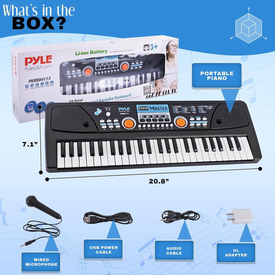 Pyle Electric Keyboard Piano 49 Keys - Portable Digital Musical Karaoke ...