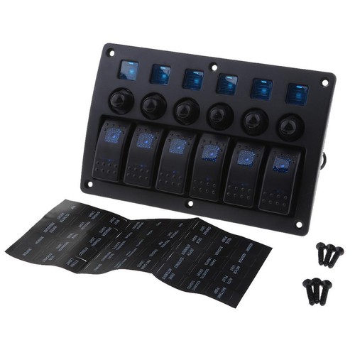 6 Gang Marine Toggle Rocker Switch Panel Waterproof 12V -24V Blue LED ...