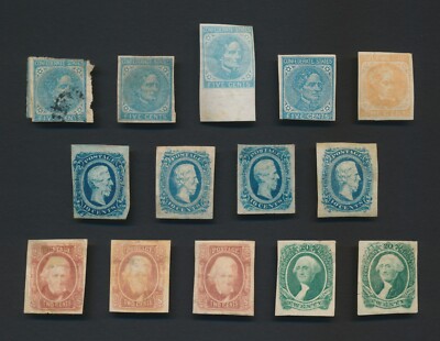 US CSA STAMPS 1862-1864 GENERAL ISSUE INC DAVIS Sc #6 #7 #11 #12 ...