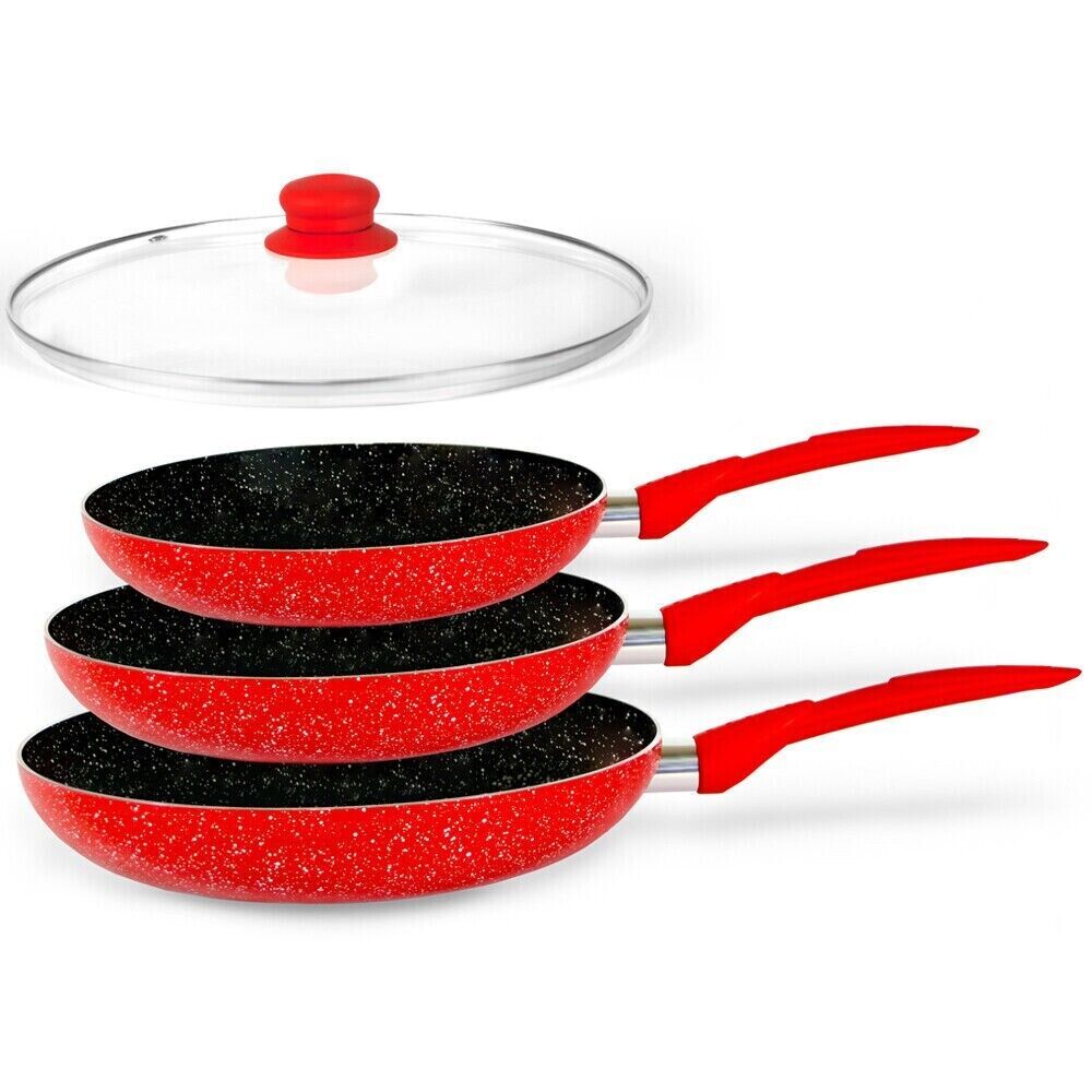 Stone Magic 4-Piece Ceramic Marble Stone Coated Frying Pan Set - Red ...