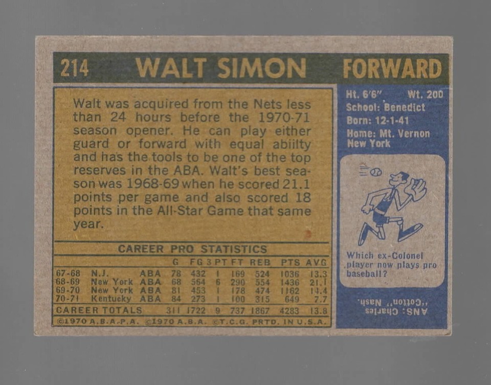 1971 Topps #214 Walt Simon Excellent | eBay