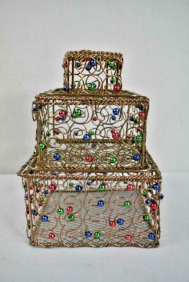 Stacking Wire Boxes with Colorful Stones | eBay