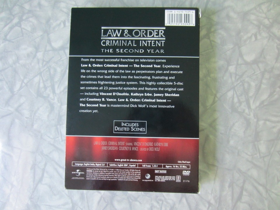 LAW & ORDER CRIMINAL INTENT THE SECOND YEAR 2002-2003 DVD - Watched ...
