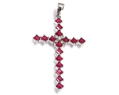 2.6 ctw Natural Red Ruby & Diamond Solid 14k White Gold Big Cross ...