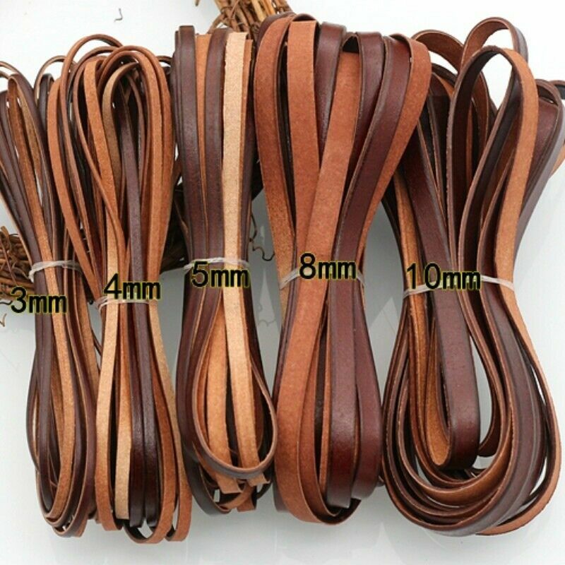 Coffee Genuine Real Leather Flat Cord DIY Crafts Strap Rope String ...