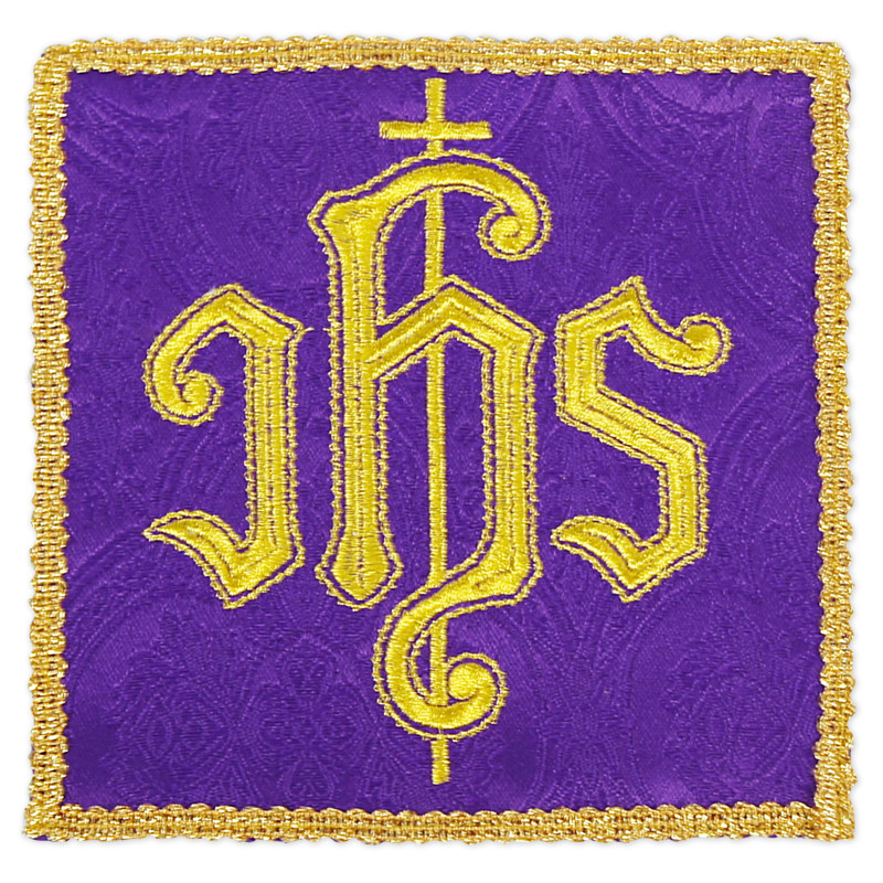 Purple Chalice Pall, Gold IHS embroidery, Damask | eBay