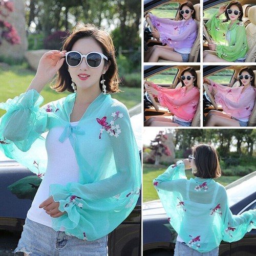 Embroidered Chiffon Scarf Chiffon Sun Protection Sleeves Silk Scarf ...