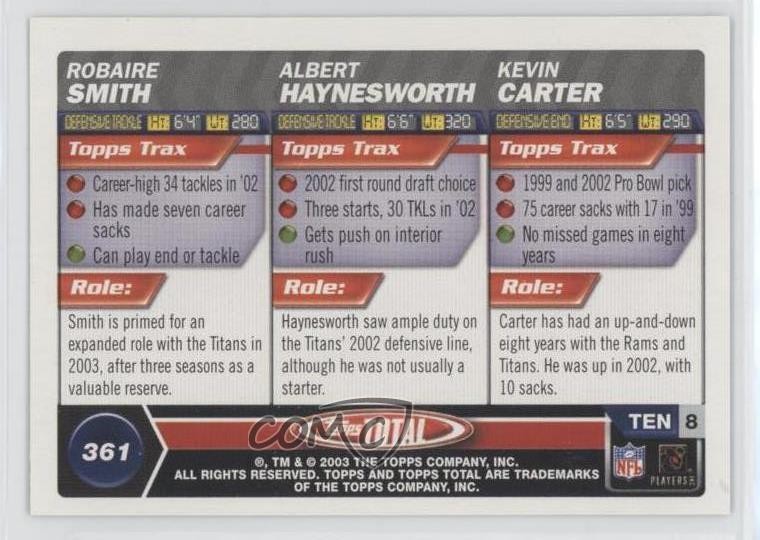 2003 Topps Total Silver Robaire Smith Albert Haynesworth Kevin Carter ...