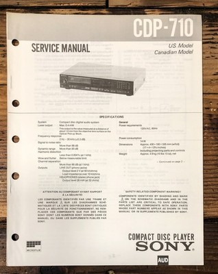 Sony CDP-710 CD Player Service Manual *Original* | eBay