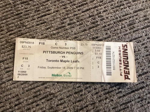 PITTSBURGH PENGUINS vs TORONTO MAPLE LEAFS Ticket Stub - SEPTEMBER 18 ...