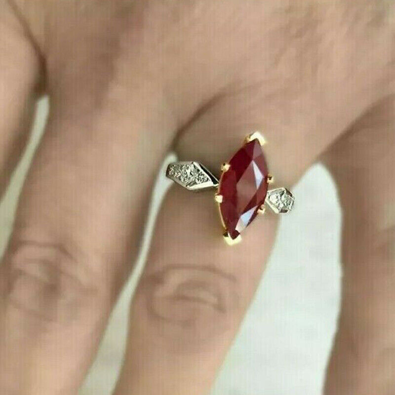 3Ct Marquise Red Ruby Solitaire Women's Engagement Ring 14K White Gold ...