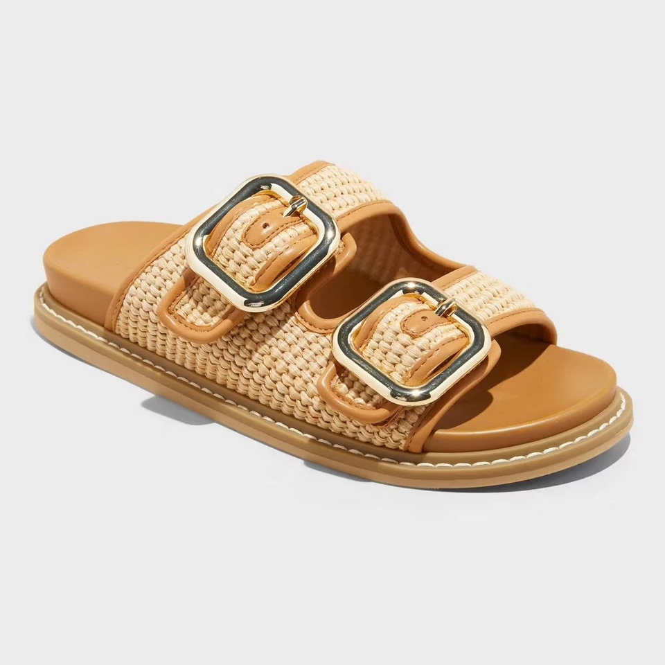 Universal Thread Raffia Double Buckle Slide Sandals - NWT - Women's ...