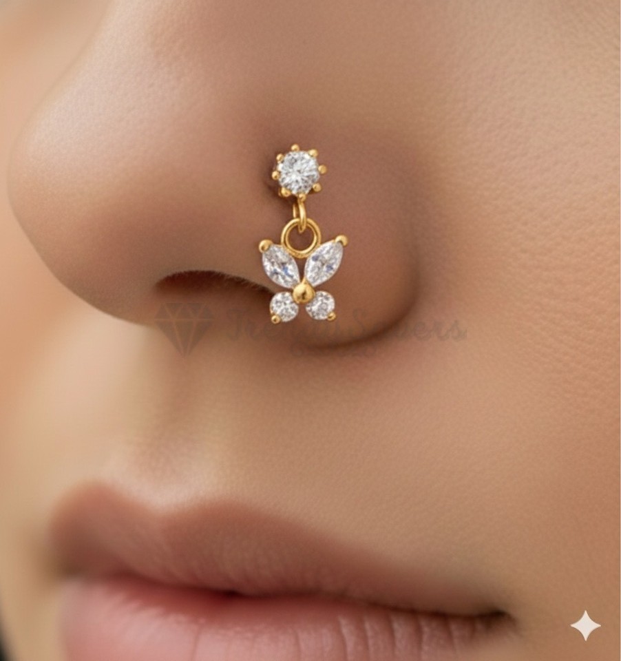 Small Thin Butterfly Nose Ring Sparkly Crystal Diamante Stud Piercing ...