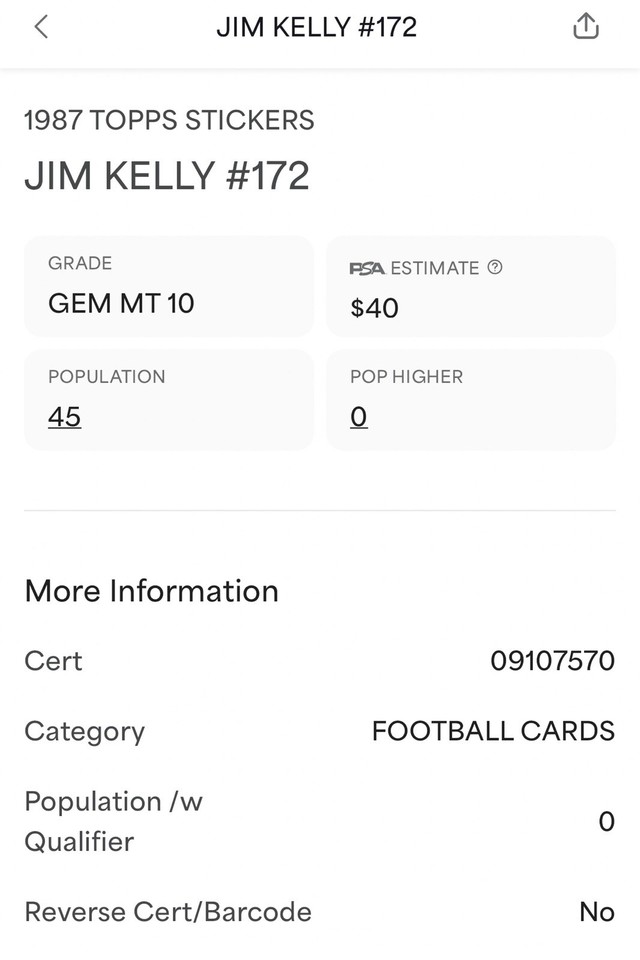 PSA 10 RC Jim Kelly 1987 Topps NFL Stickers Rare Italian Rookie Promo ...