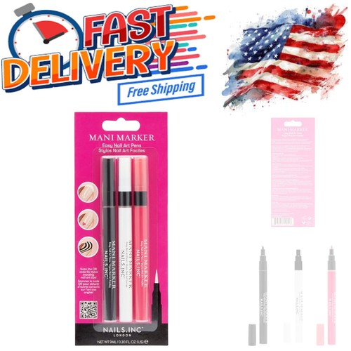 Nails.INC Nail Art Pen Trio Chisel Tip Black White Pink Easy Drawing | eBay