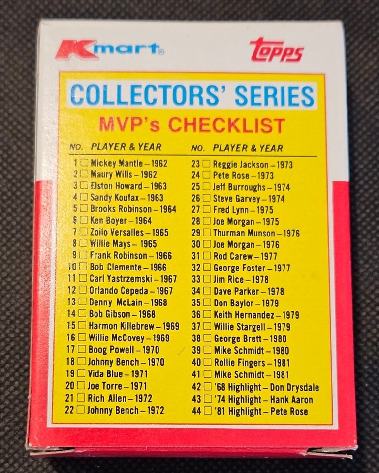1982 TOPPS LIMITED EDITION KMART 20TH ANNIVERSARY MVP BASEBALL CARD SET ...