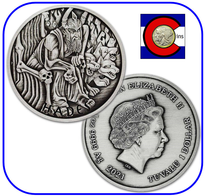 2021 Tuvalu Hades 1oz Antiqued Silver Coin in Mint Capsule - Gods ...