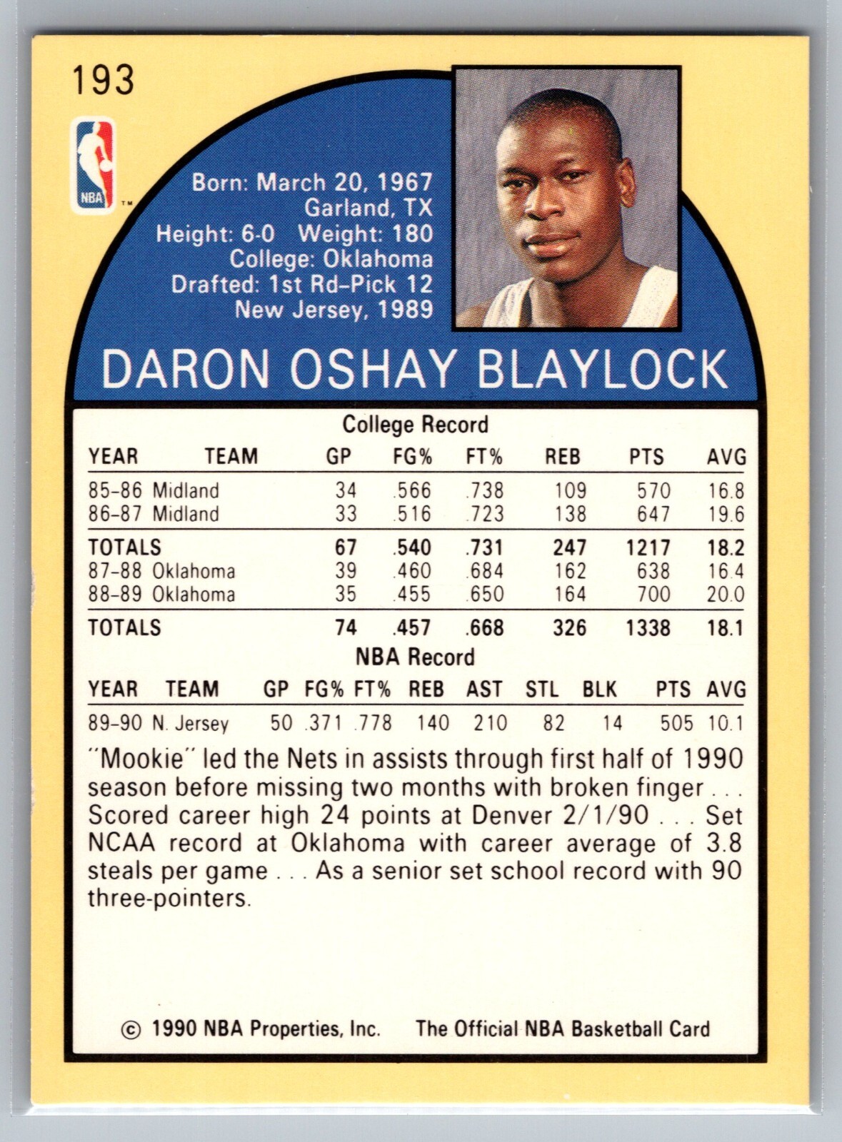 89-90 NBA Hoops Mookie Blaylock #193 (RC) Ex-NrMt | eBay