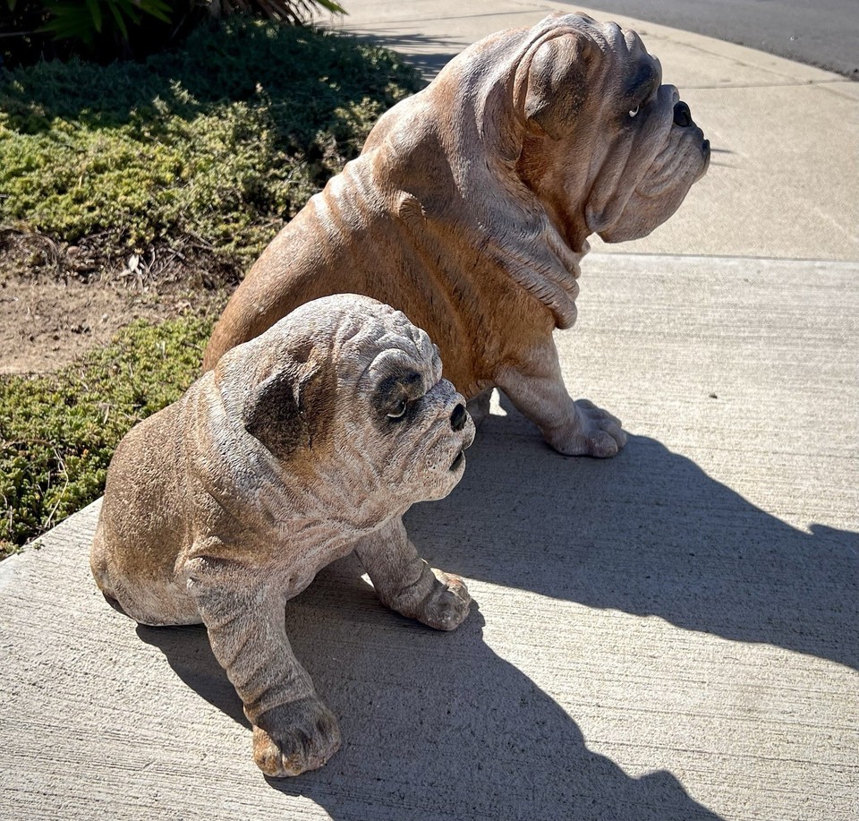 🎄Large Vintage Ceramic Sculpture Bulldog Puppy Set HYPER-REALISTIC ...
