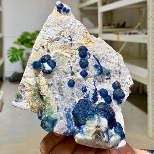 1.59LB Rare transparent BLUE cubic fluorite mineral crystal sample ...